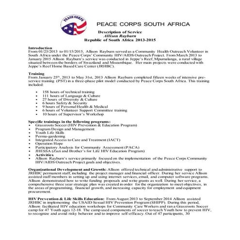 Peace Corps Description of Service | DOC