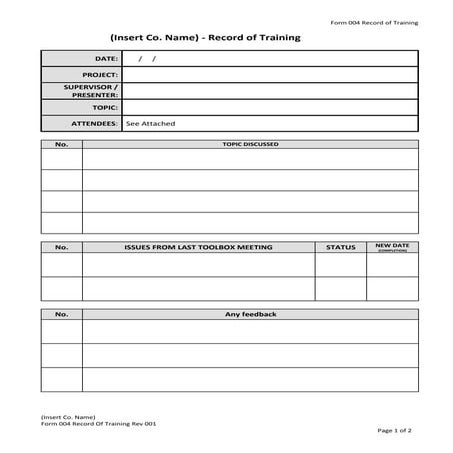 Form 004 Record of Training | PDF