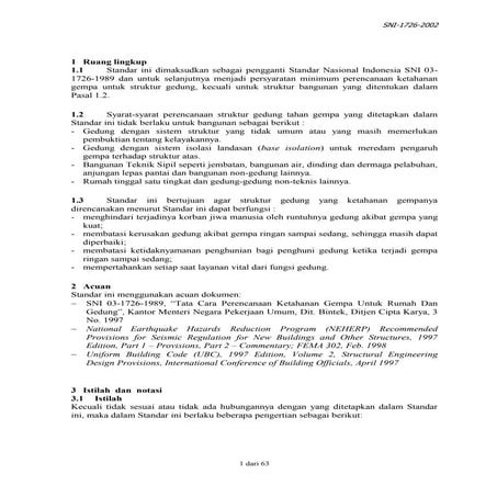 SNI - 1726 - 2002 | PDF