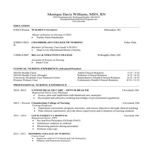Monique Williams MSN Resume 2015 | PDF | Free Download