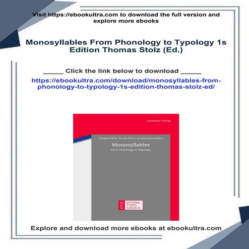 Monosyllables From Phonology To Typology Thomas Stolz Editor Nicole Nau ...
