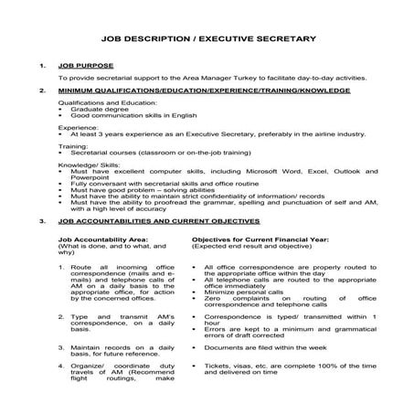Job Description - Executive Secretary | PDF