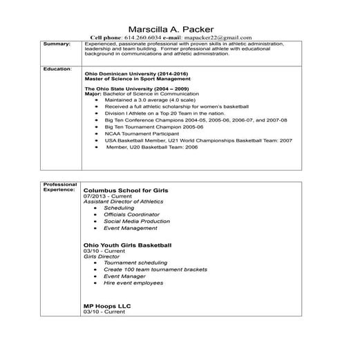 Marscilla Packer Resume 2017 | DOC