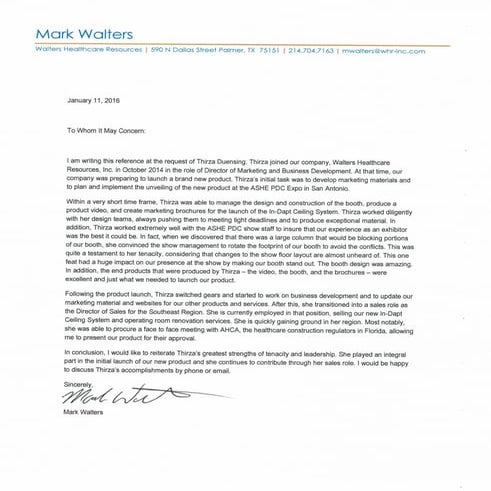 Director of Marketing and Business Development, letter of ...