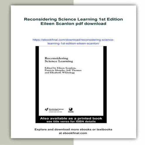 Reconsidering Science Learning 1st Edition Eileen Scanlon | PDF
