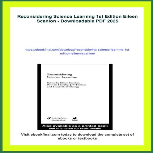 Reconsidering Science Learning 1st Edition Eileen Scanlon | PDF