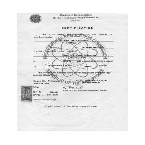 Certificate from Professional Regulation Commission | PDF ...
