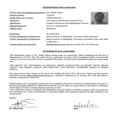 UWC MCom Supervisor Declaration_2017_Month 02_Day 02 | PDF