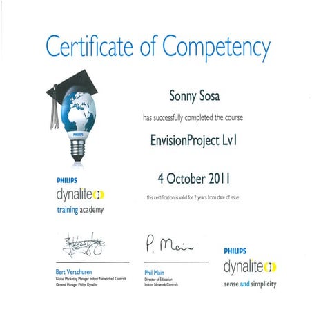 Philips_Dynalite Envision Project LvI Certificate | PDF