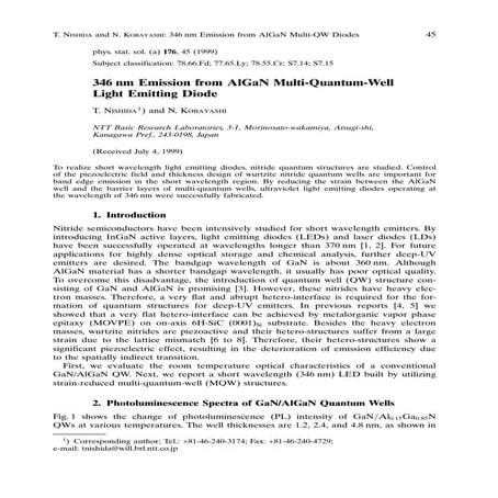 346 nm emission from al gan multi quantum-well light emitting diode | PDF