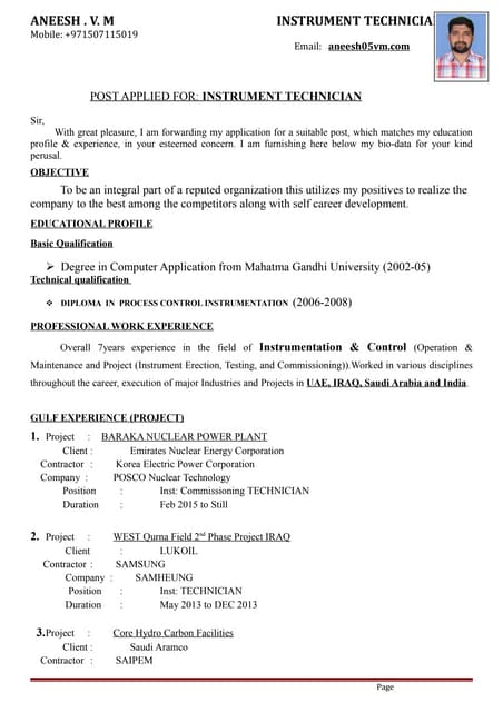 Instrument Supervisor CV | PDF