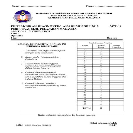 Add Maths Sbp 2012 Spm Trial Paper 1 Pdf