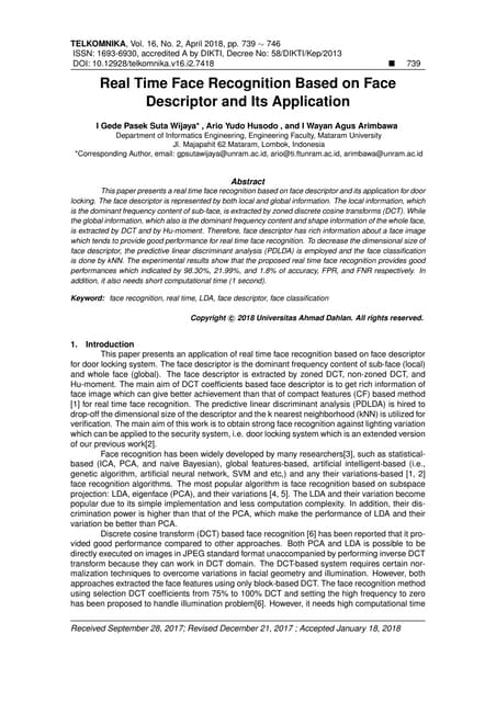 Real Time Face Recognition Based On Face Descriptor And Its Application Pdf