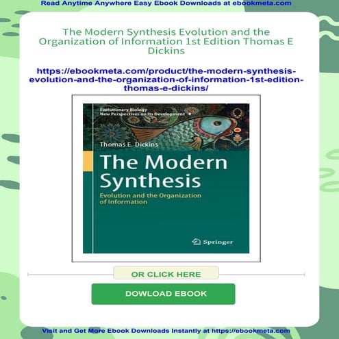 The Modern Synthesis Evolution and the Organization of Information 1st ...