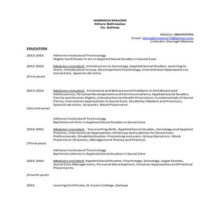 Darragh malone College C.VITA 2015 | DOCX