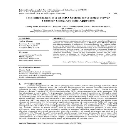 Implementation of a MIMO System forWireless Power Transfer Using Acoustic Approach | PDF ...