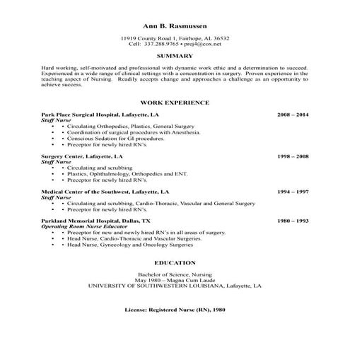 Ann Rasmussen, RN Resume | RTF