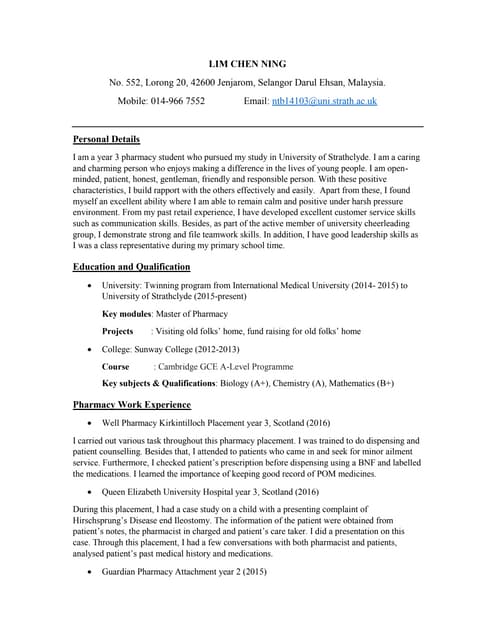 Resume | DOC | Pharmaceutical Industry | Industries