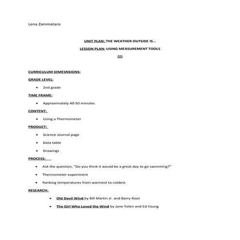 Unit Plan - Lesson 2 - Using measurement tools | PDF