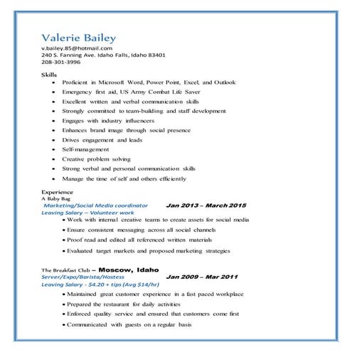 V. Bailey Resume SSA | DOCX | Business | Business and Finance