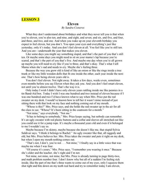 Eleven reading and activities | PDF