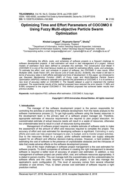 Optimizing Time And Effort Parameters Of Cocomo Ii Using Fuzzy Multi Objective Particle Swarm