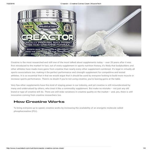 Creactor – Creatine Comes Clean _ MuscleTech | PDF
