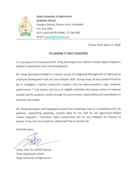 Recommendation letter sample. | PDF