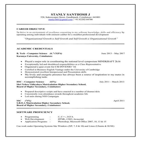Stanly Santhosh J_Resume | PDF