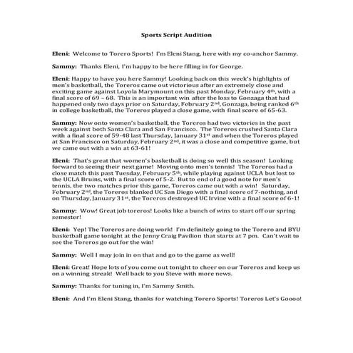 Sports Script Anchor Audition | DOCX