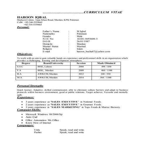 Haroon Iqbal NEW FMCG 2016 doc | DOCX