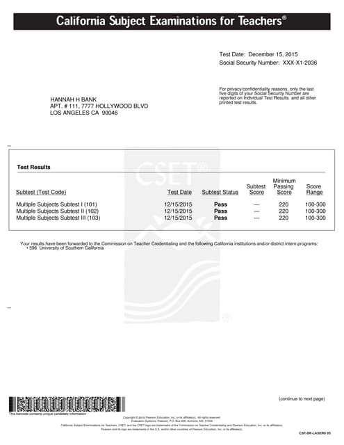 CBEST Passing Results | PDF