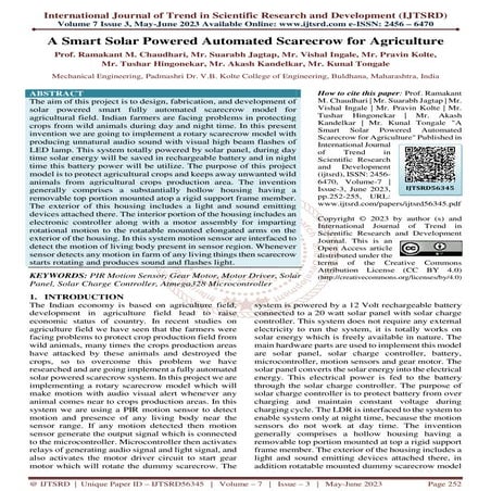 A Smart Solar Powered Automated Scarecrow for Agriculture | PDF