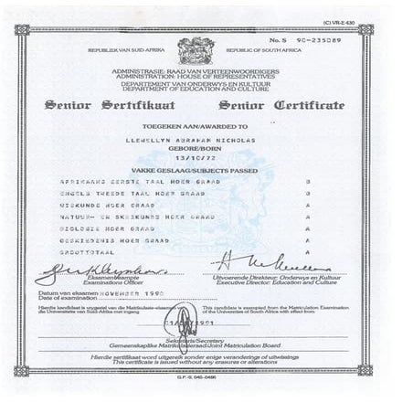 Matric certificate | PDF