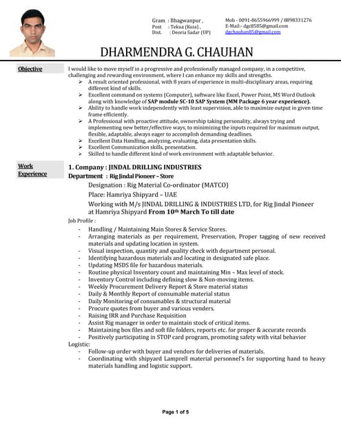 CV For Store Keeper | DOC