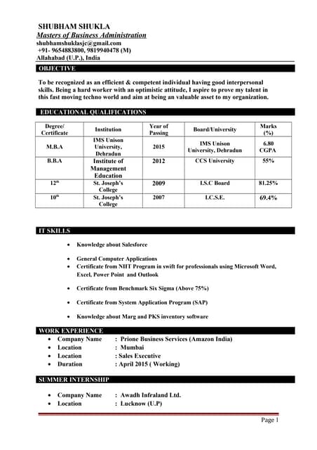 Vinay Sharma Resume | DOC | Education