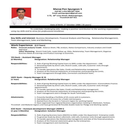 S.MANOJ_RESUME_New with Photo | PDF