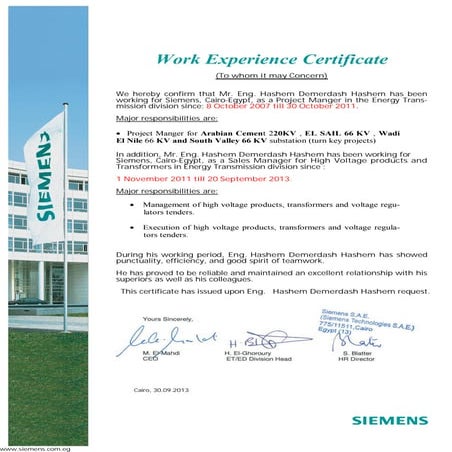 Siemens Certificate | PDF
