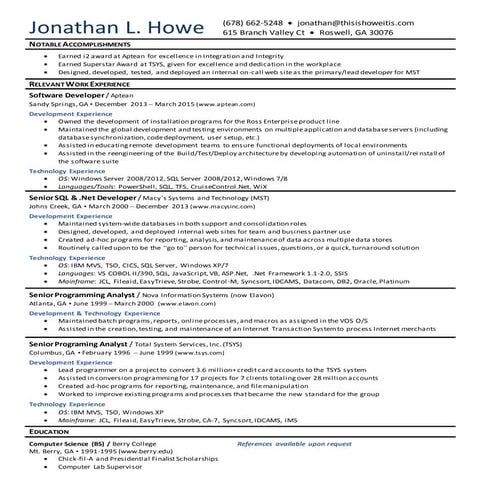 Jonathan Howe Resume | DOCX | Computer Software and Applications | Computing