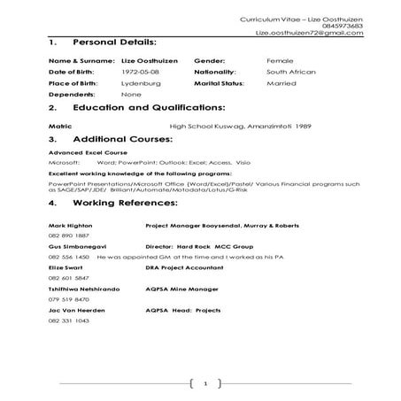 Final_CV_-_Lize_Oosthuizen Updated with MRC | PDF