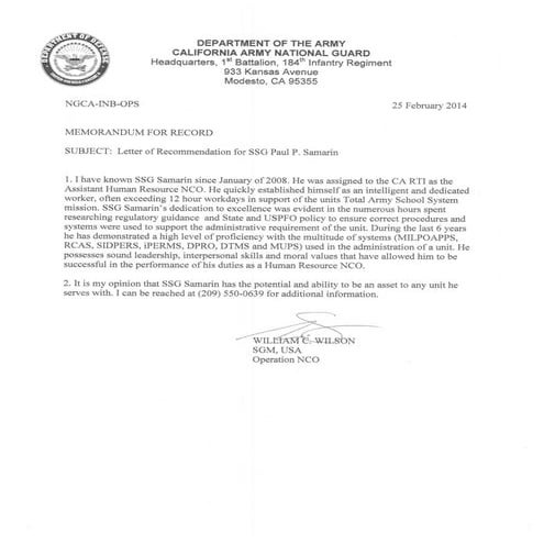 Letter of Rec SGM Wilson | PDF