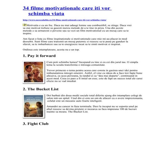 34 filme motivationale care iti vor schimba viata | PDF