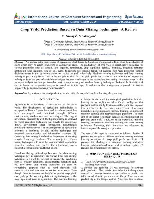 CROP YIELD PREDICTION.pptx | Agriculture | Industries