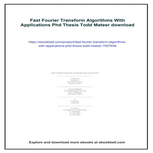 Fast Fourier Transform Algorithms With Applications Phd Thesis Todd ...