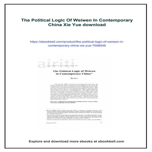 The Political Logic Of Weiwen In Contemporary China Xie Yue | PDF