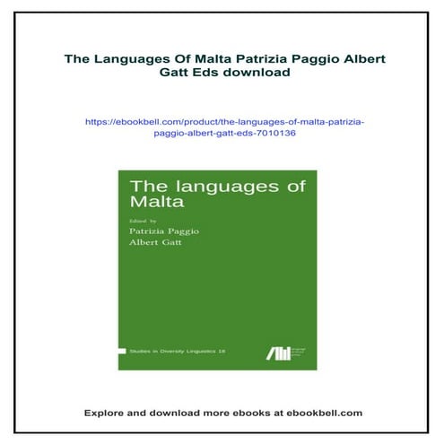 The Languages Of Malta Patrizia Paggio Albert Gatt Eds | PDF