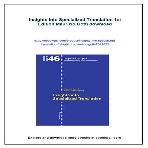 Insights Into Specialized Translation 1st Edition Maurizio Gotti | PDF