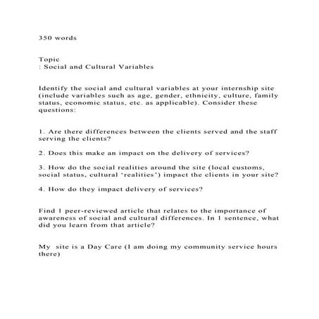 350 words Topic Social and Cultural VariablesIdentify | PDF
