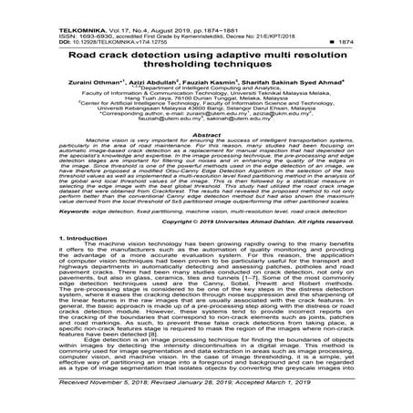 Road Crack Detection Using Adaptive Multi Resolution Thresholding Techniques Pdf