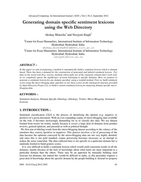 Generating Domain Specific Sentiment Lexicons Using The Web Directory Pdf